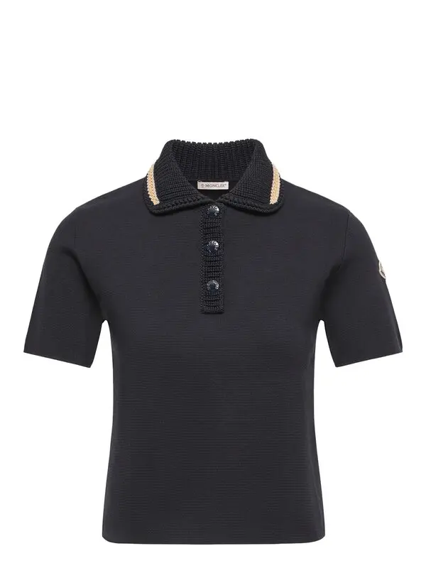 Moncler Cotton Knit Polo Shirt - Blue