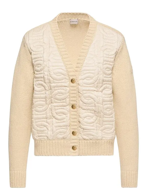 Moncler Chain Quilted V-neck Cardigan - Beige