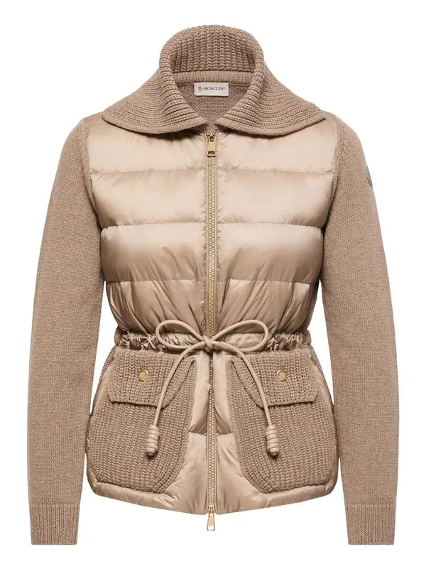 Moncler Wool & Cashmere Blend Padded Zip-up Cardigan - Beige