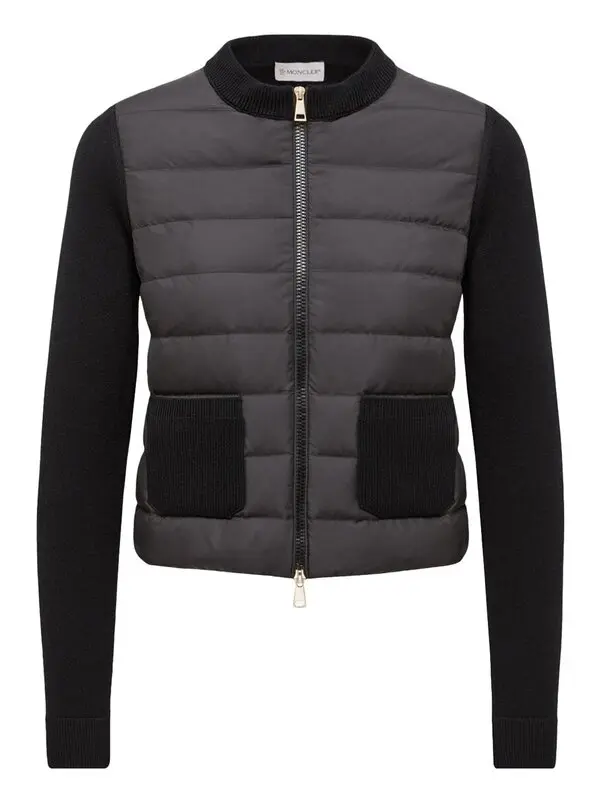 Moncler Wool Zip-up Cardigan With Down-filled Front - Black