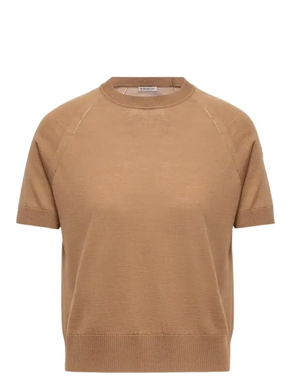Moncler Short Sleeve Wool Sweater - Brown