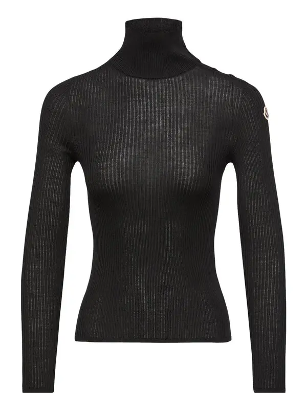 Moncler Textured Wool Turtleneck Sweater - Black