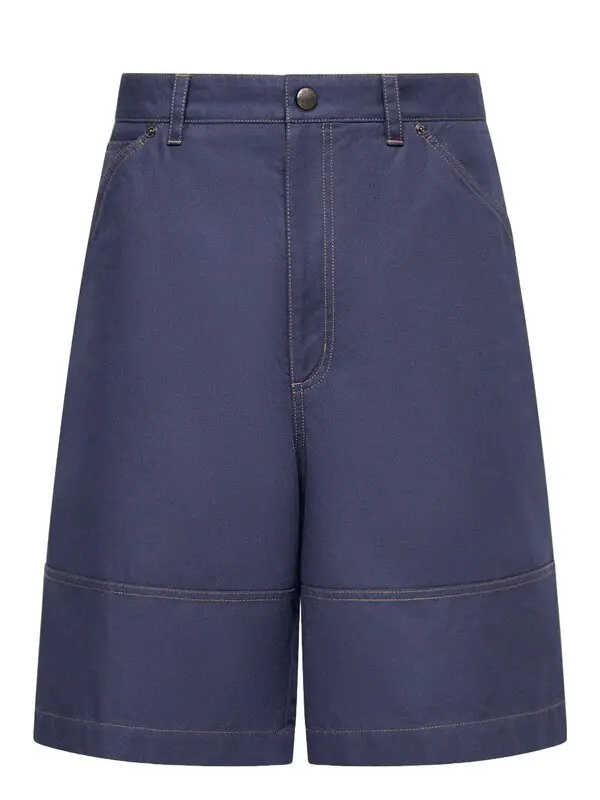 Moncler Linen & Cotton Gabardine Cargo Shorts - Blue