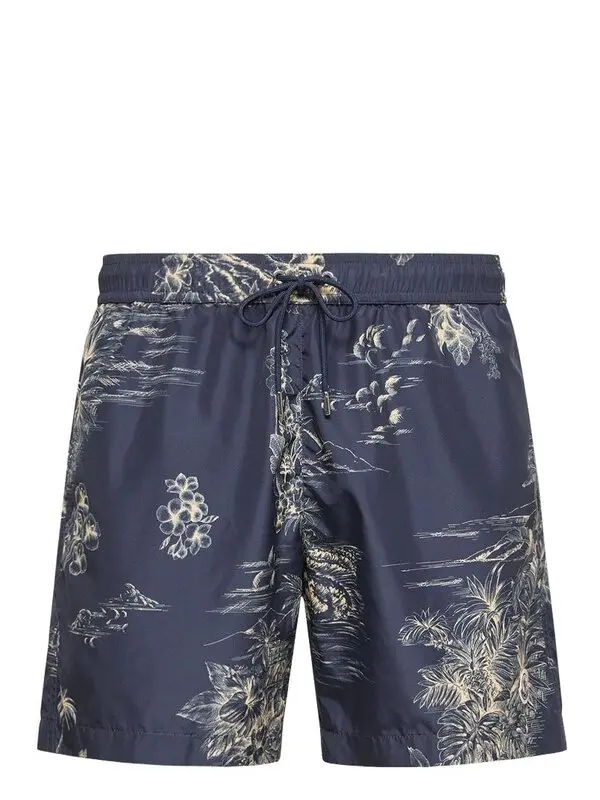Moncler Swim Shorts With Floral Print - Blue