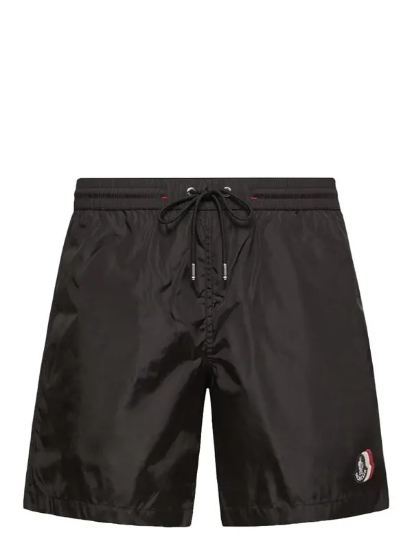 Moncler Technical Nylon Swim Shorts With Logo Patch - Black