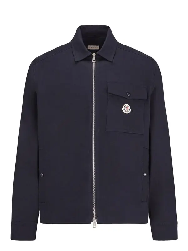 Moncler Cotton Blend Gabardine Zip-up Shirt Jacket - Blue