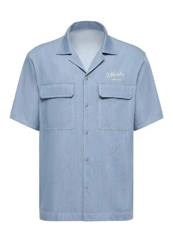 Moncler Embroidered Logo Denim Shirt - Blue