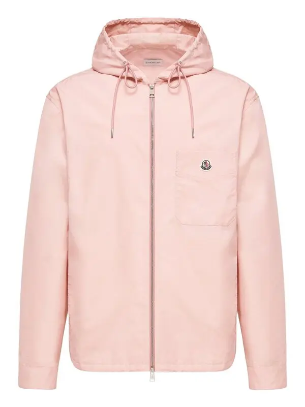 Moncler Cotton Blend Poplin Hooded Shirt Jacket - Pink