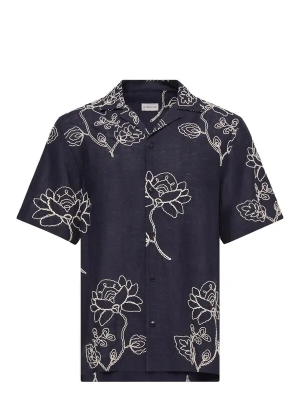 Moncler Embroidered Linen Blend Shirt - Blue