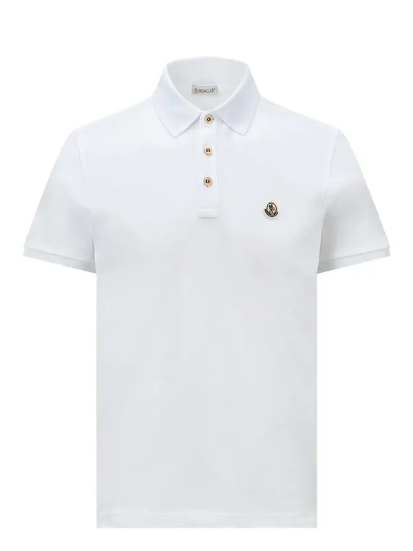 Moncler Logo Patch Cotton Polo Shirt - White