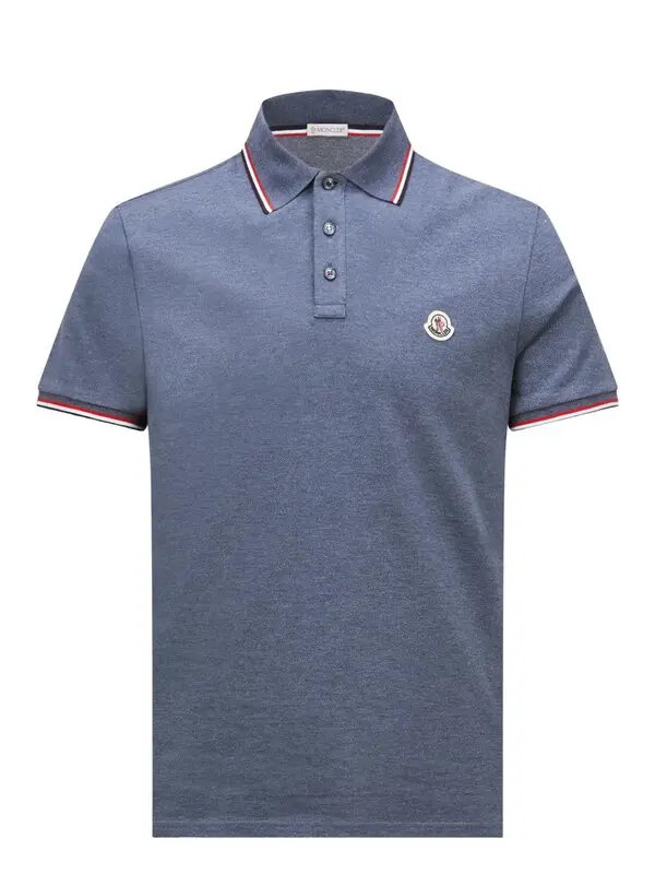 Moncler Tricolor-trimmed Cotton Piquet Polo Shirt - Blue
