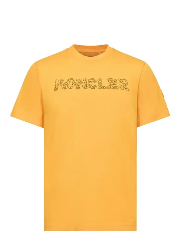 Moncler Space Embroidered Logo Cotton T-shirt - Yellow
