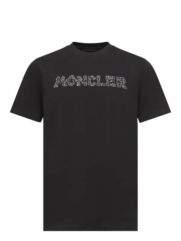 Moncler Space Embroidered Logo Cotton T-shirt - Black