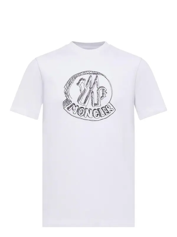 Moncler Sketch Embroidered Logo Cotton T-shirt - White