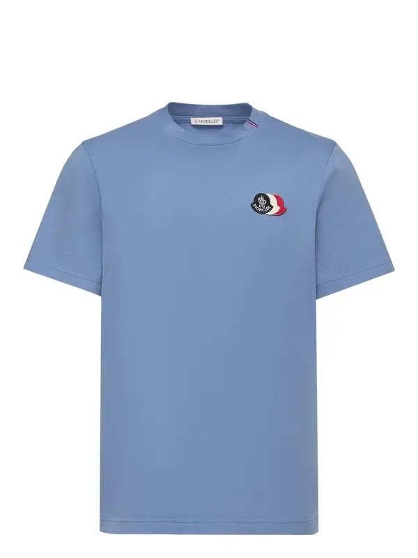 Moncler Embroidered Tricolor Logo Cotton T-shirt - Blue