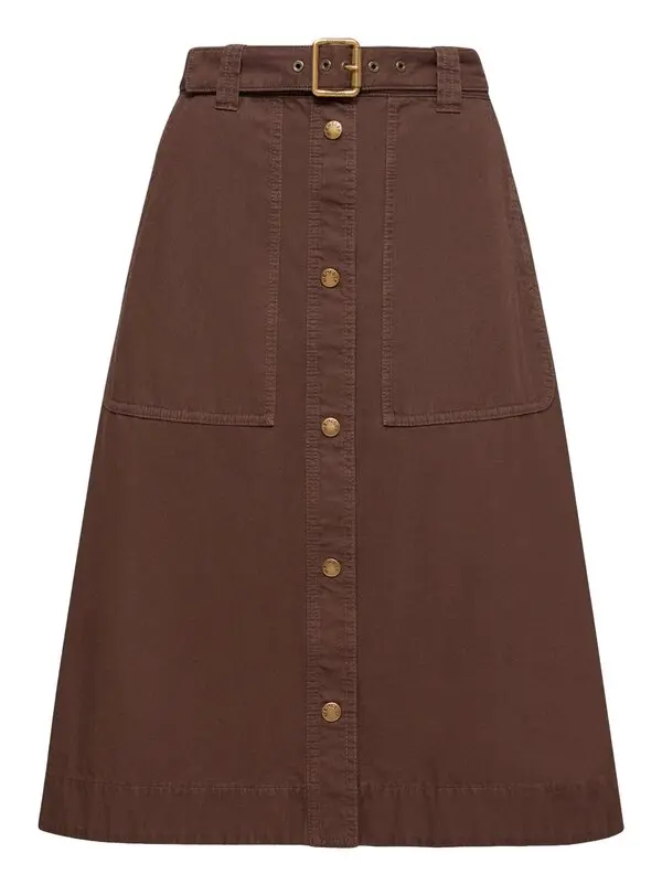 Moncler Belted Knee-length Cotton Skirt - Red