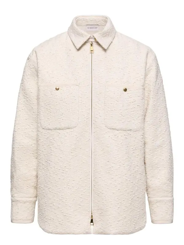Moncler Cotton Blend Bouclé Zip-up Shirt Jacket - White