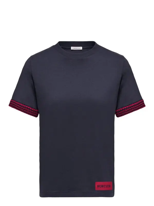 Moncler Cotton T-shirt With Crochet Trim - Blue