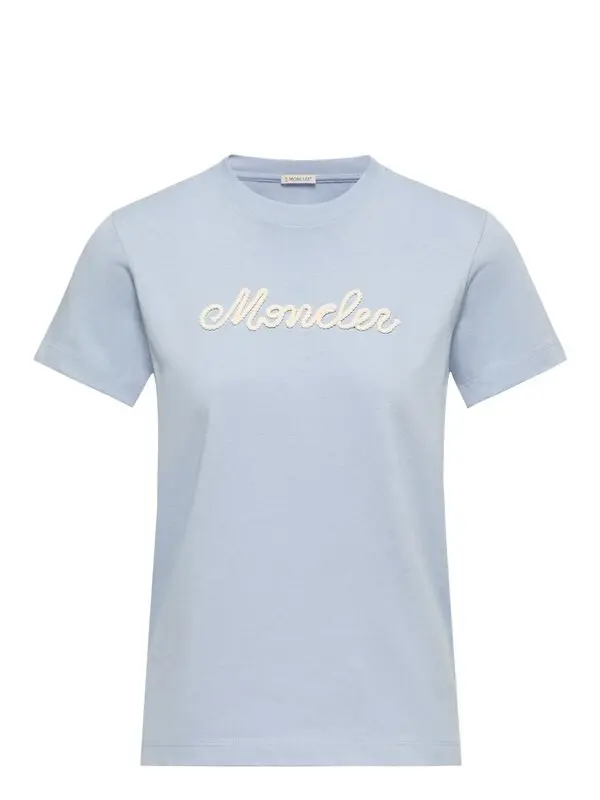 Moncler Logo Embroidery Cotton T-shirt - Blue