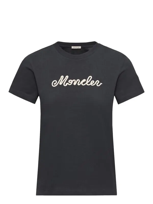 Moncler Logo Embroidery Cotton T-shirt - Blue