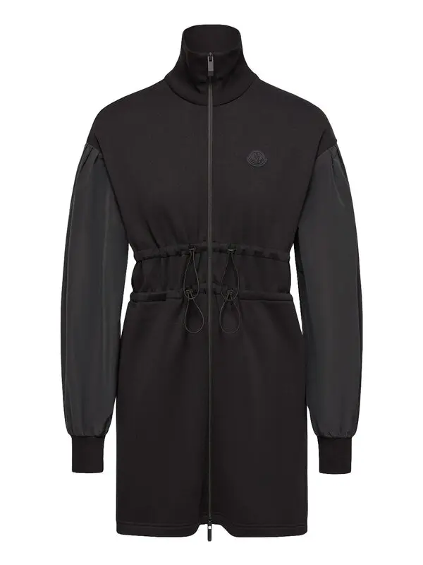 Moncler Zip-up Fleece Dress With Taffeta Sleeves - Black
