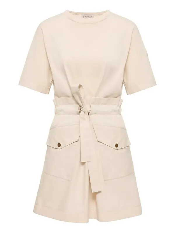 Moncler Belted Cotton Mini Dress - White