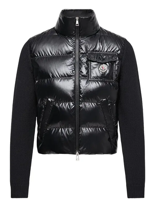Moncler Padded Zip-up Wool Cardigan - Black