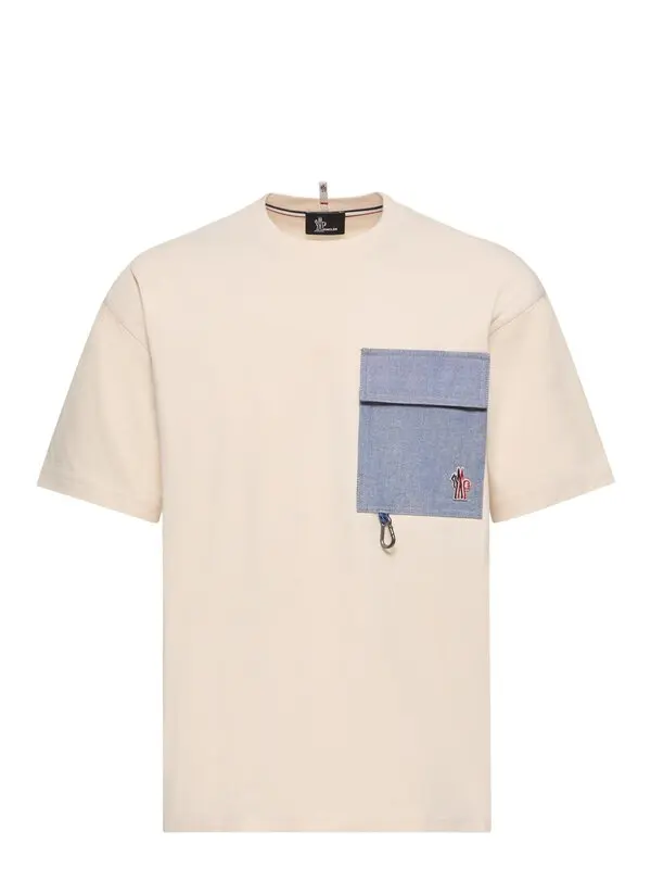 Moncler Cotton Blend T-shirt With Denim Pocket - White