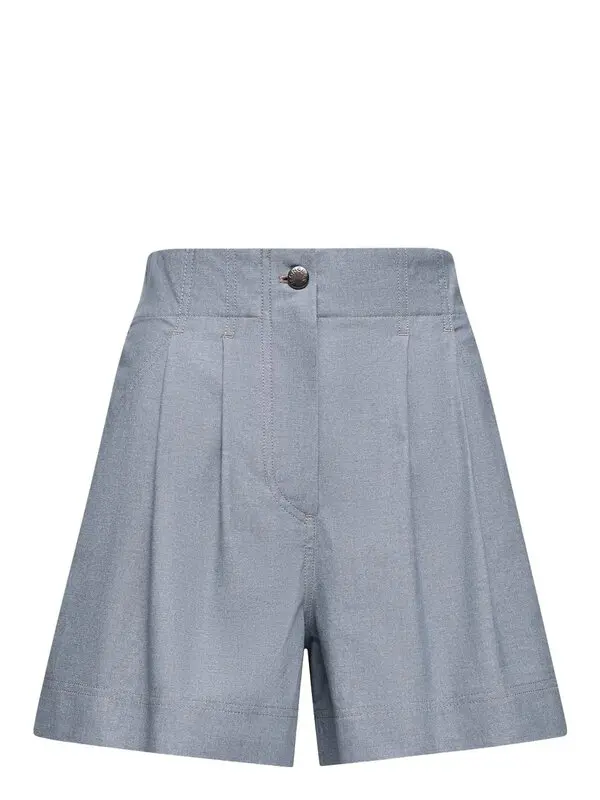 Moncler Pleated Chambray Shorts - Blue