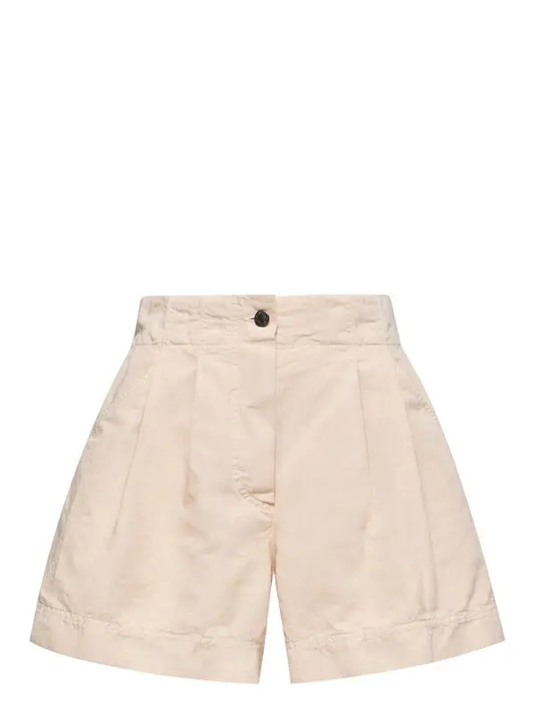 Moncler Cotton & Linen Blend Shorts - Beige
