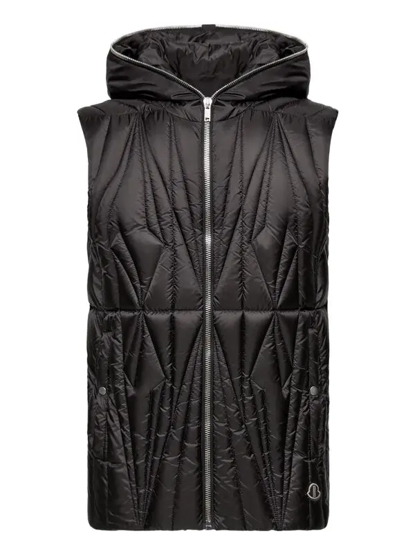 MONCLER + RICK OWENS X Rick Owens Geocamo Ziplock Hooded Down Vest - Black