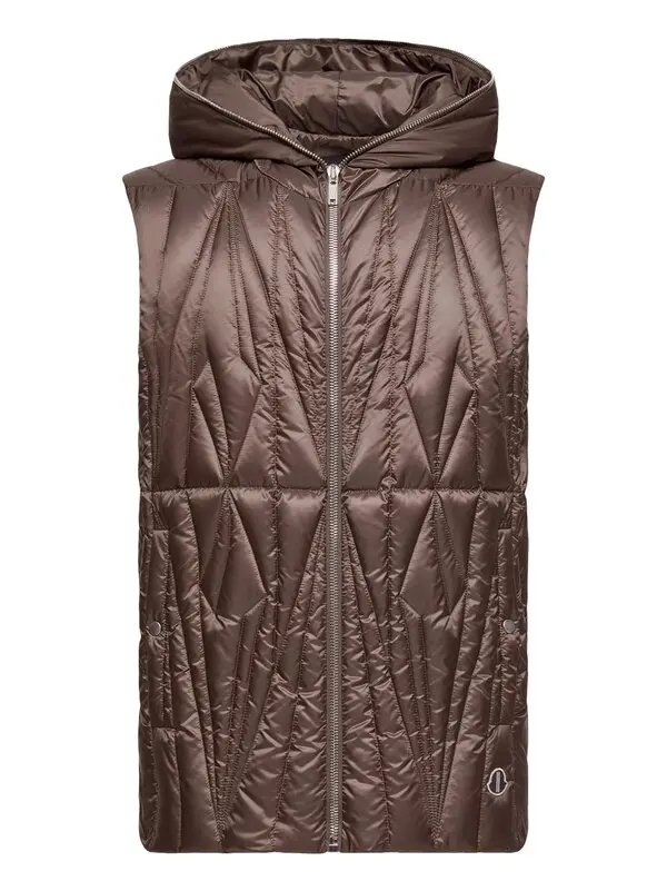 MONCLER + RICK OWENS X Rick Owens Geocamo Ziplock Hooded Down Vest - Brown