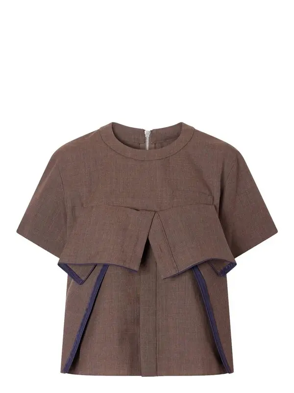 Sacai Wool Blouse With Oversized Ruffles - Brown