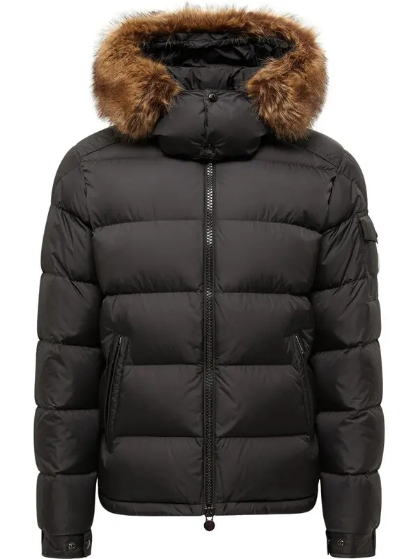 Moncler Maya Hooded Short Down Jacket With Detachable Trim - Black