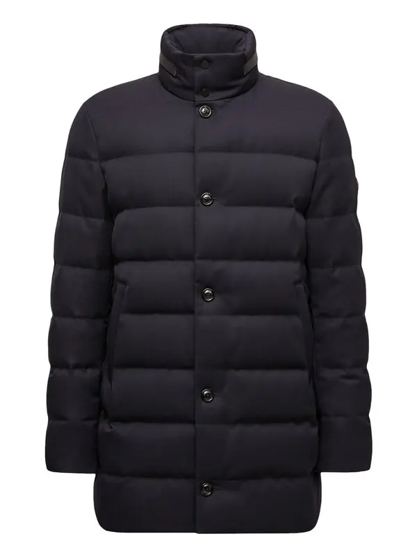 Moncler Vallonpierre Hooded Wool Long Down Jacket - Blue