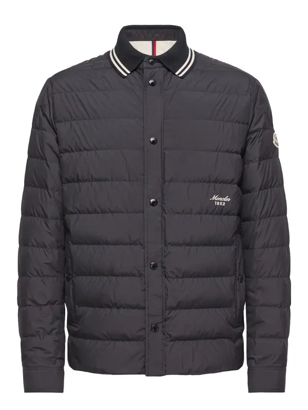 Moncler Dorvath Down Shacket With Logo And Ribbed Trims - Blue