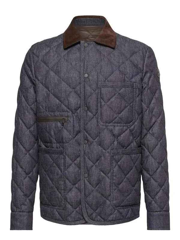 Moncler Kryen Diamond Quilted Denim Shirt Jacket - Blue