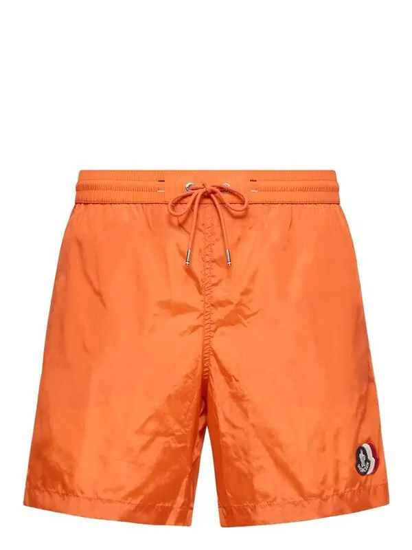 Moncler Nylon Swim Shorts With Logo Detail - Orange