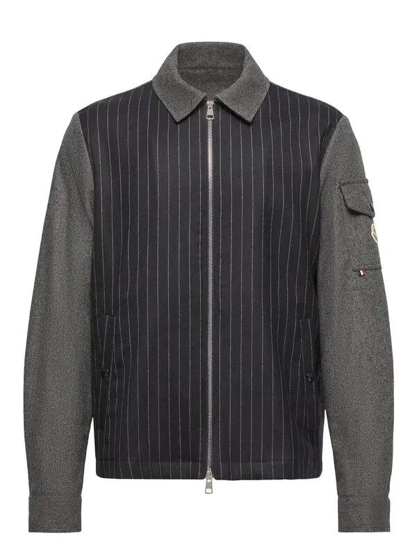 Moncler Herringbone Wool Blend Zip-up Shirt - Grey