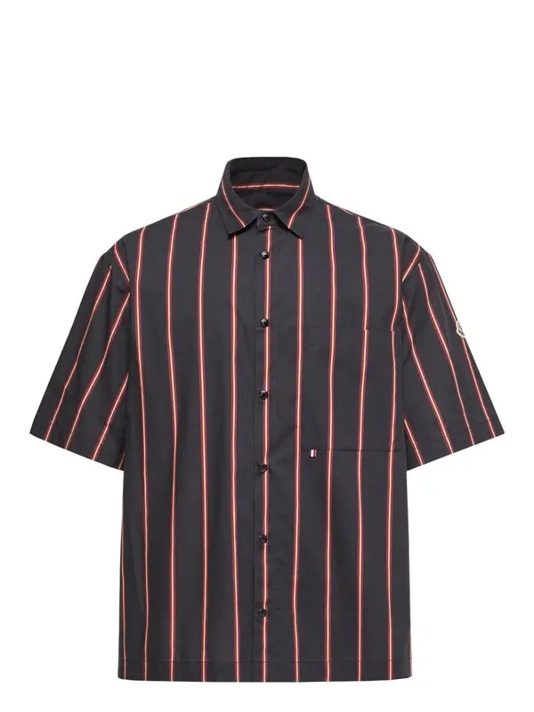 Moncler Striped Cotton Short Sleeve Shirt - Blue