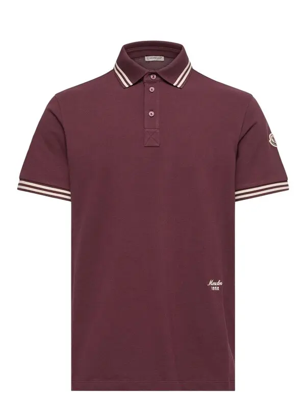 Moncler Striped Trim Cotton Piquet Polo Shirt - Red