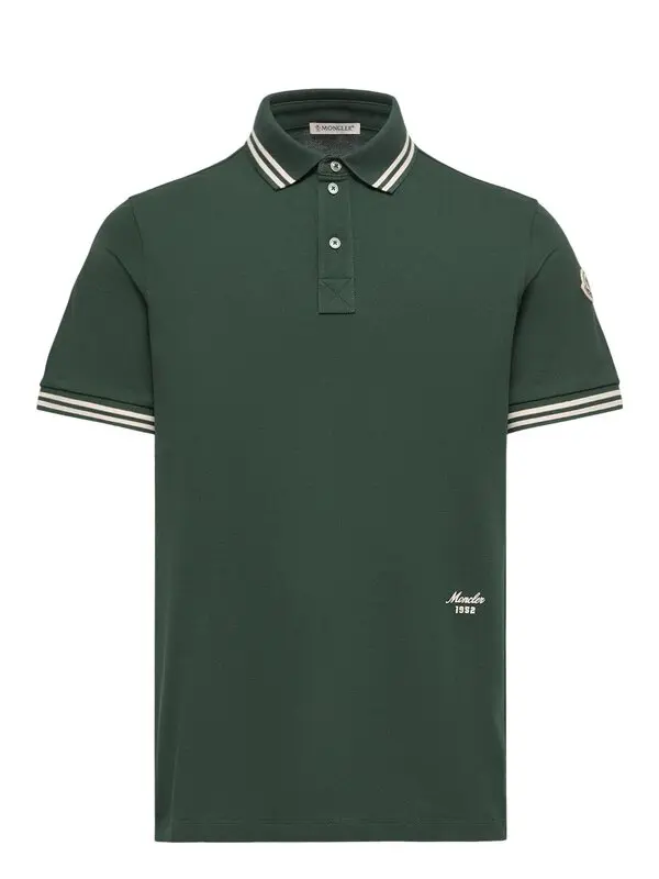 Moncler Striped Trim Cotton Piquet Polo Shirt - Green