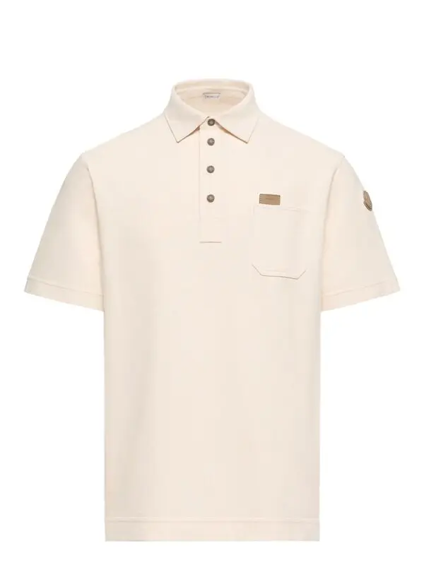 Moncler Leather Logo Tag Cotton Polo Shirt - White