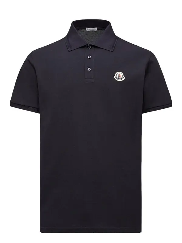 Moncler Logo Patch Cotton Piquet Polo Shirt - Blue