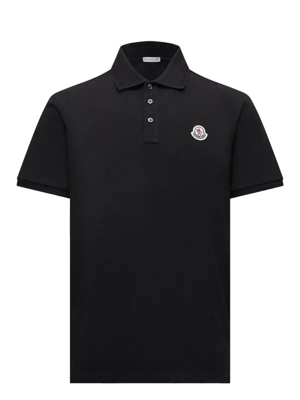 Moncler Logo Patch Cotton Piquet Polo Shirt - Black