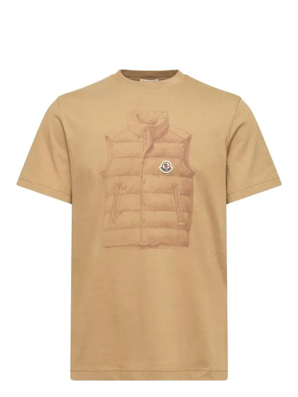 Moncler Down Jacket Print Cotton T-shirt - Beige
