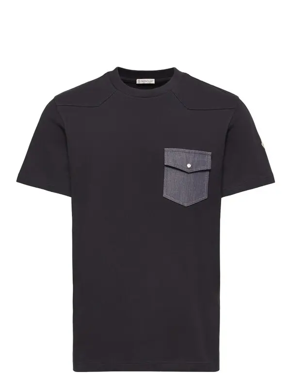 Moncler Cotton Jersey T-shirt With Denim Pocket - Blue