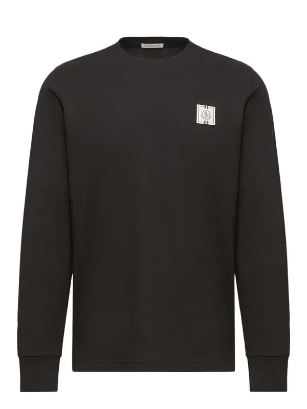 Moncler Tricolor Logo Long Sleeve Cotton T-shirt - Black