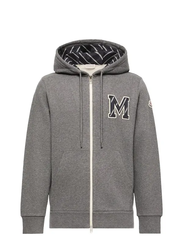 Moncler Zip-up Hoodie With Monogram Accent - Grey