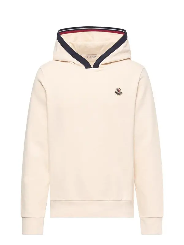 Moncler Brushed Cotton Logo Hoodie - Beige